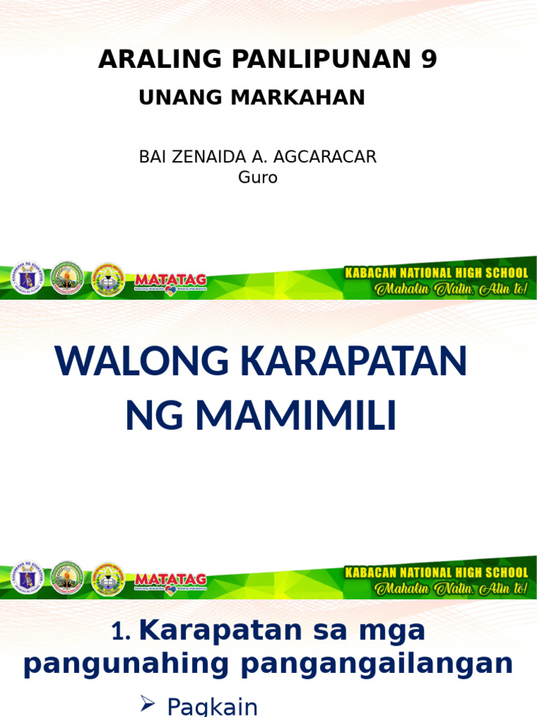 q1 - Ap9 - 8 Karapatan NG Mamimili | PDF