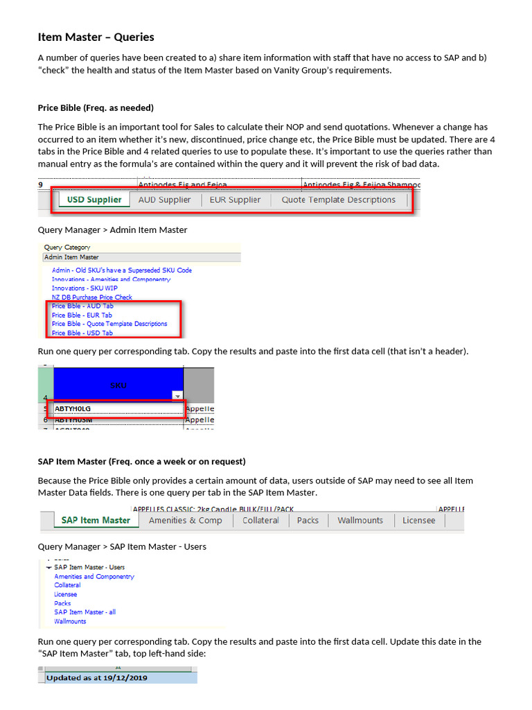 Item Master Queries and Maintenance Guide | PDF | Information ...