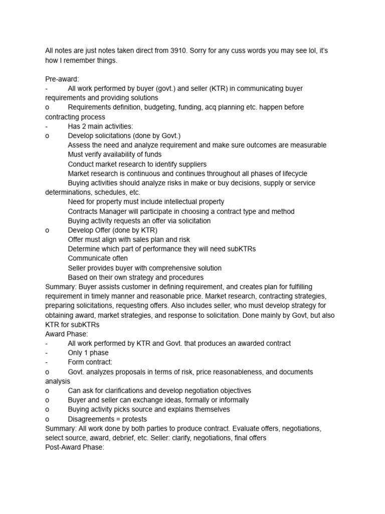 CON 3910 Notes | PDF | Procurement | Private Law