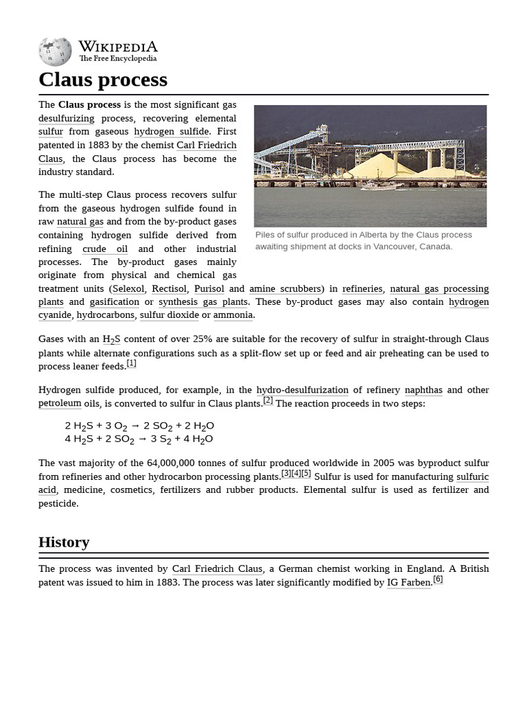 Claus_process | PDF | Chemical Substances | Secondary Sector Of The Economy