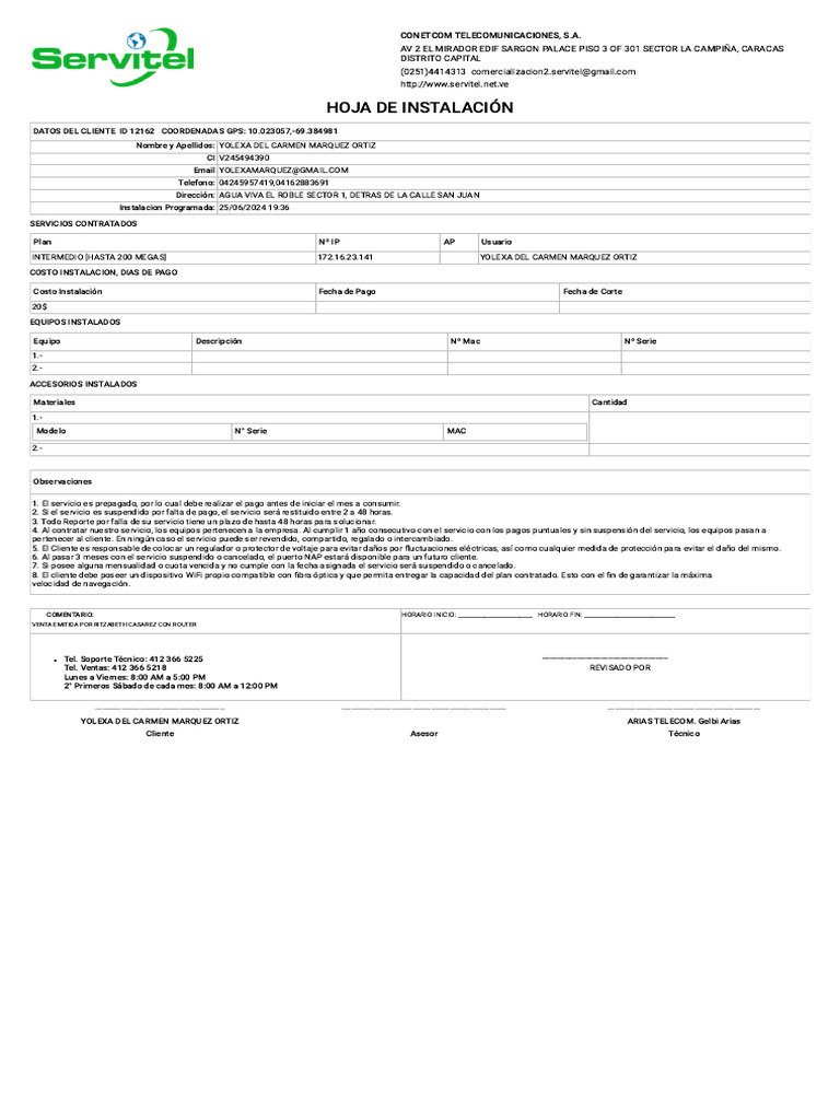 Instalación YOLEXA DEL CARMEN MARQUEZ ORTIZ - CONETCOM ...