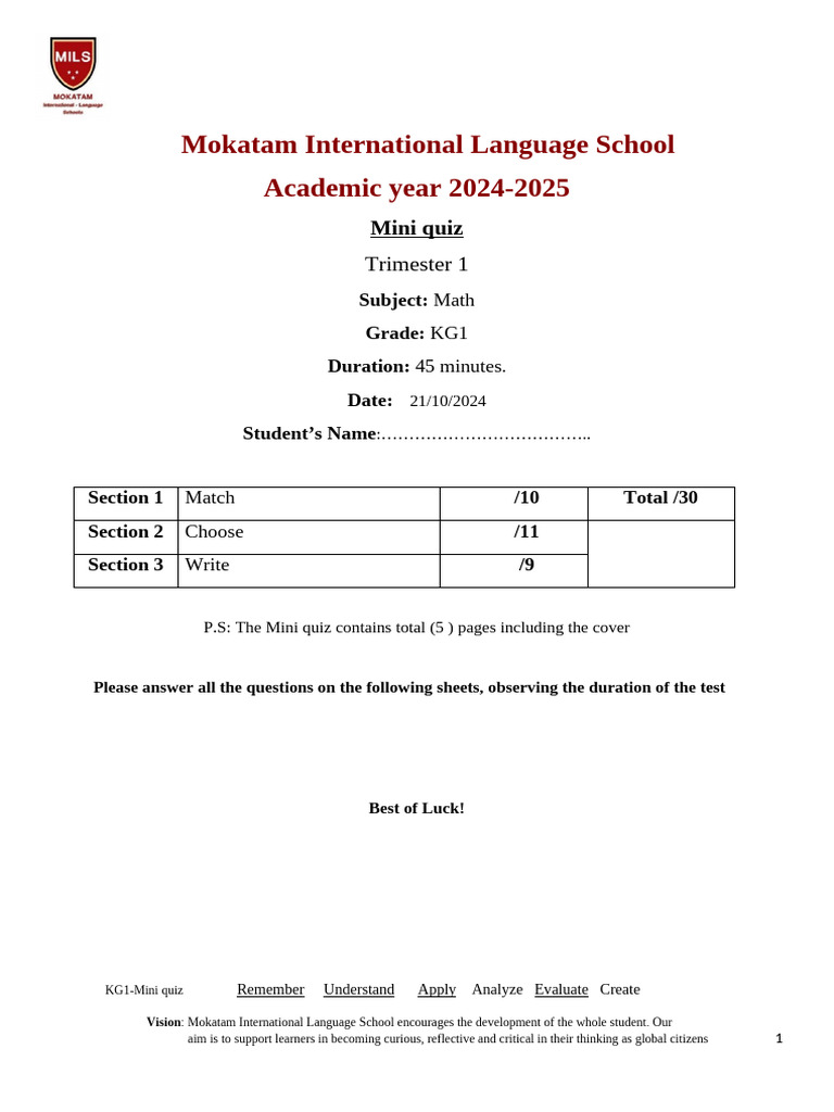 math evaluation | PDF | Cognition | Learning
