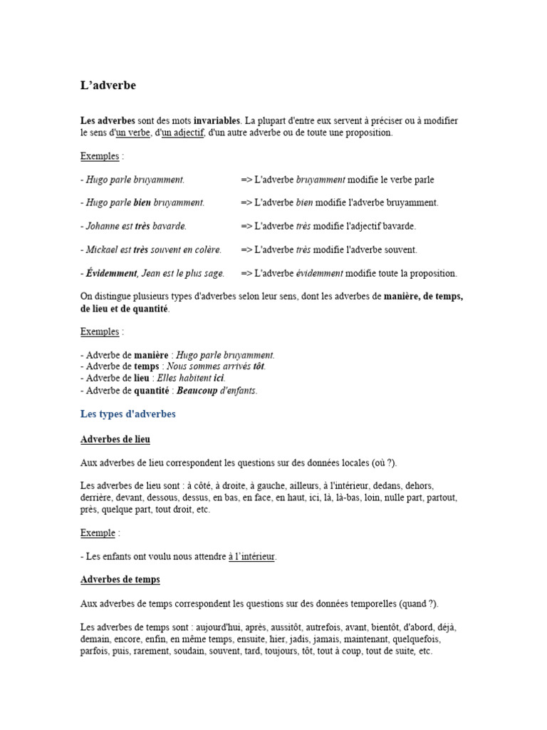 L'adverbe | PDF | Adverbe | Question