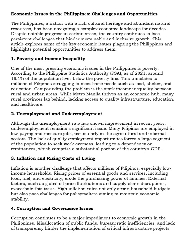 Philippines Economic Challenges & Opportunities | PDF | Cost Of Living ...