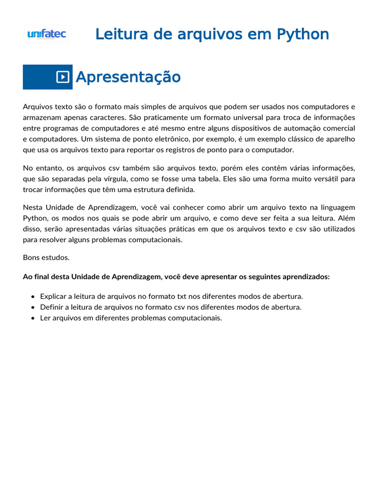 aula 6 Leitura de arquivos em Python | PDF | Python (linguagem de ...