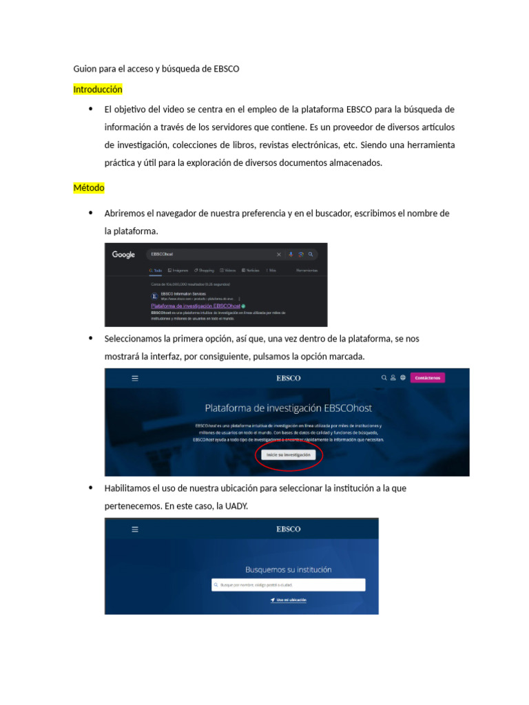 Guion Para El Acceso y Búsqueda de EBSCO | PDF | Informática | Software