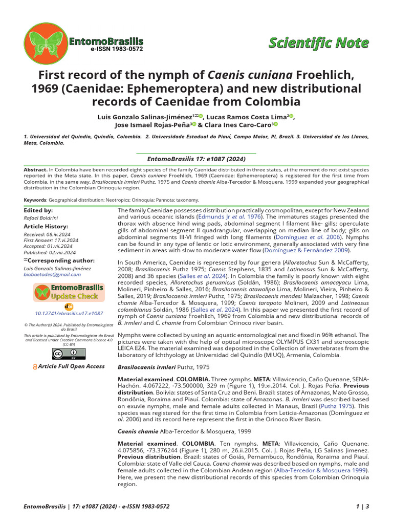 caenis | PDF | Colombia | Insects