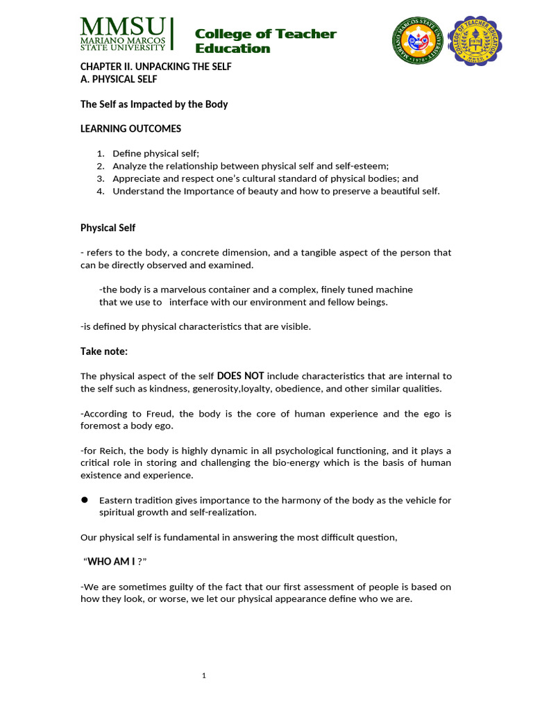 A. Physical Self | PDF | Self Esteem | Body Image