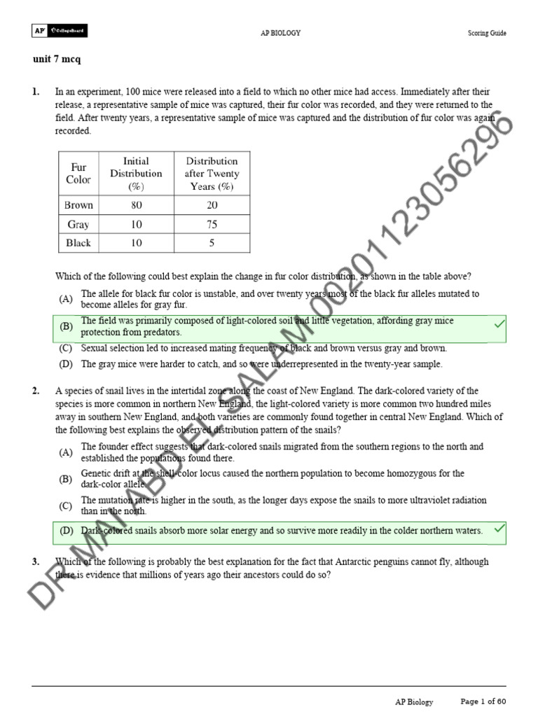 AP Natural Selection(1)Answers Dr Mai Abd El Salam | PDF | Natural ...
