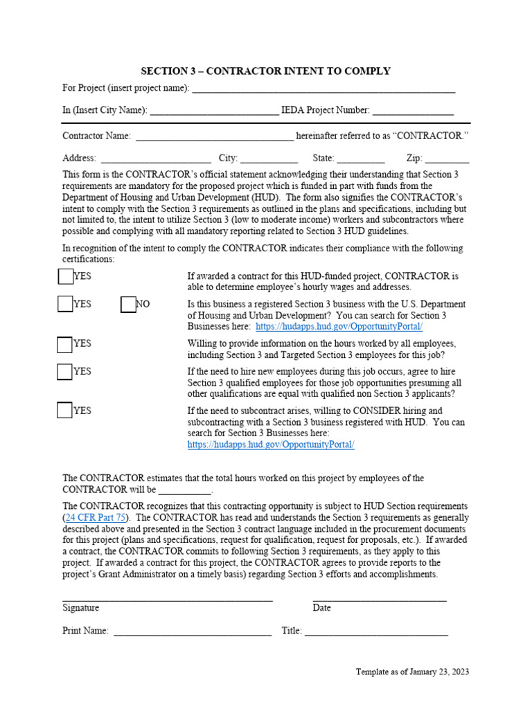 2022cdbg Intent To Comply Fillableform01232023 | PDF | Employment | Subcontractor