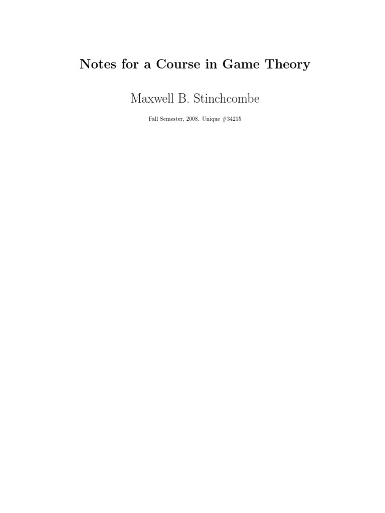 Note For A Course in Game Theory | PDF | Systems Theory | Gaming