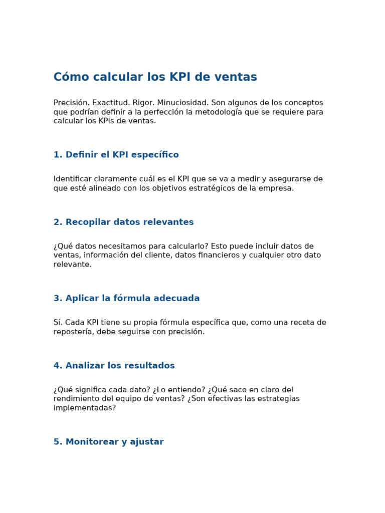Guía para Calcular KPIs de Ventas | PDF | Indicador de rendimiento ...