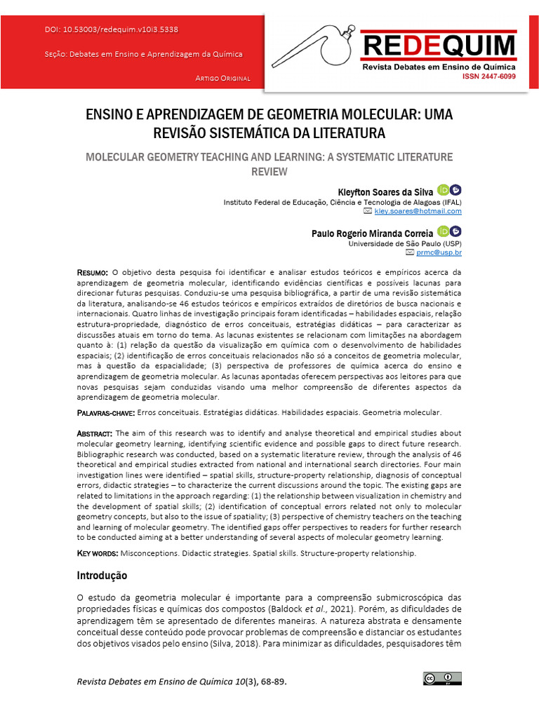 Revisão da Aprendizagem de Geometria Molecular | PDF | Aprendizado ...