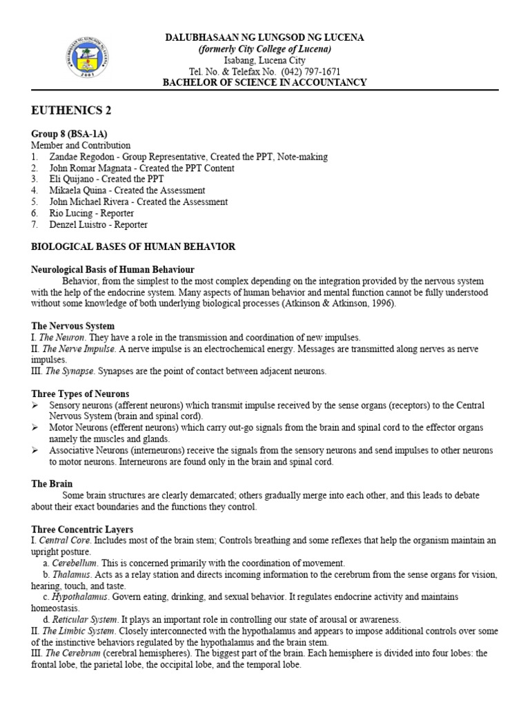 EU2-Assessment | PDF | Nervous System | Brain