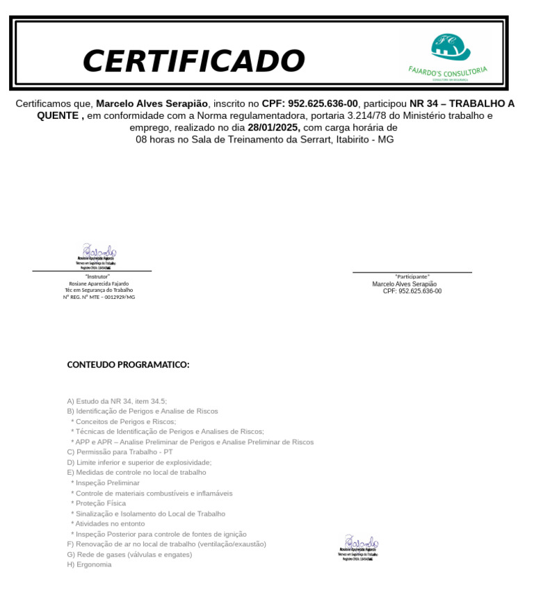 Certificado de NR34 | PDF