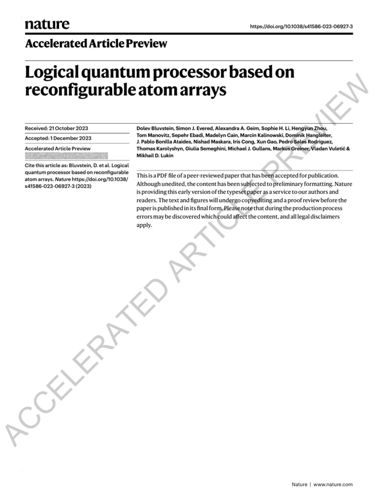 Logical Quantum Processor Based On Reconfigurable Atom Arrays - s41586-023-06927-3 - Reference-1 ...
