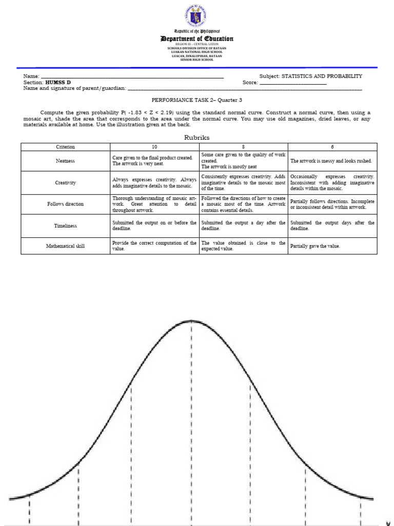 HUMSS D - Normal Distribution Ptask 2 | PDF | Applied Mathematics | Probability And Statistics