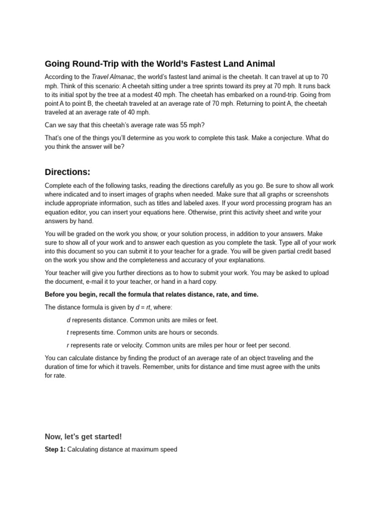 Fastest Land Animal-Formatted | PDF | Speed | Equations