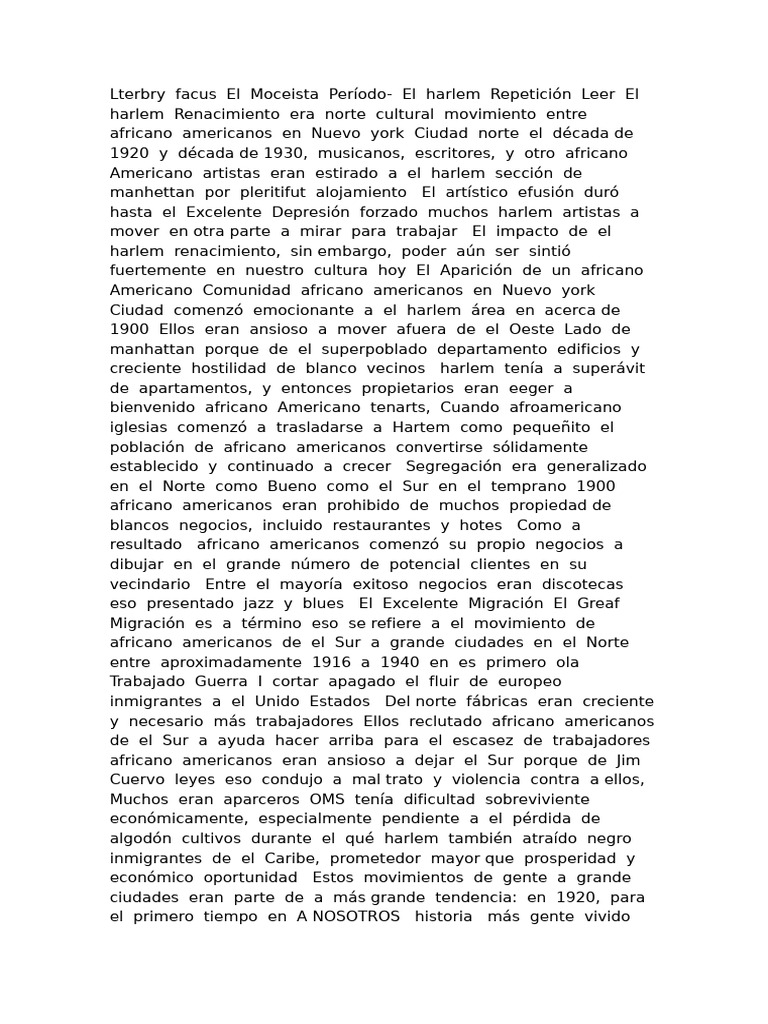 El Harlem Renacimiento: Impacto Cultural | PDF | Harlem | Blues