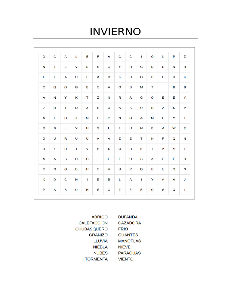 Sopa Letras Invierno | PDF