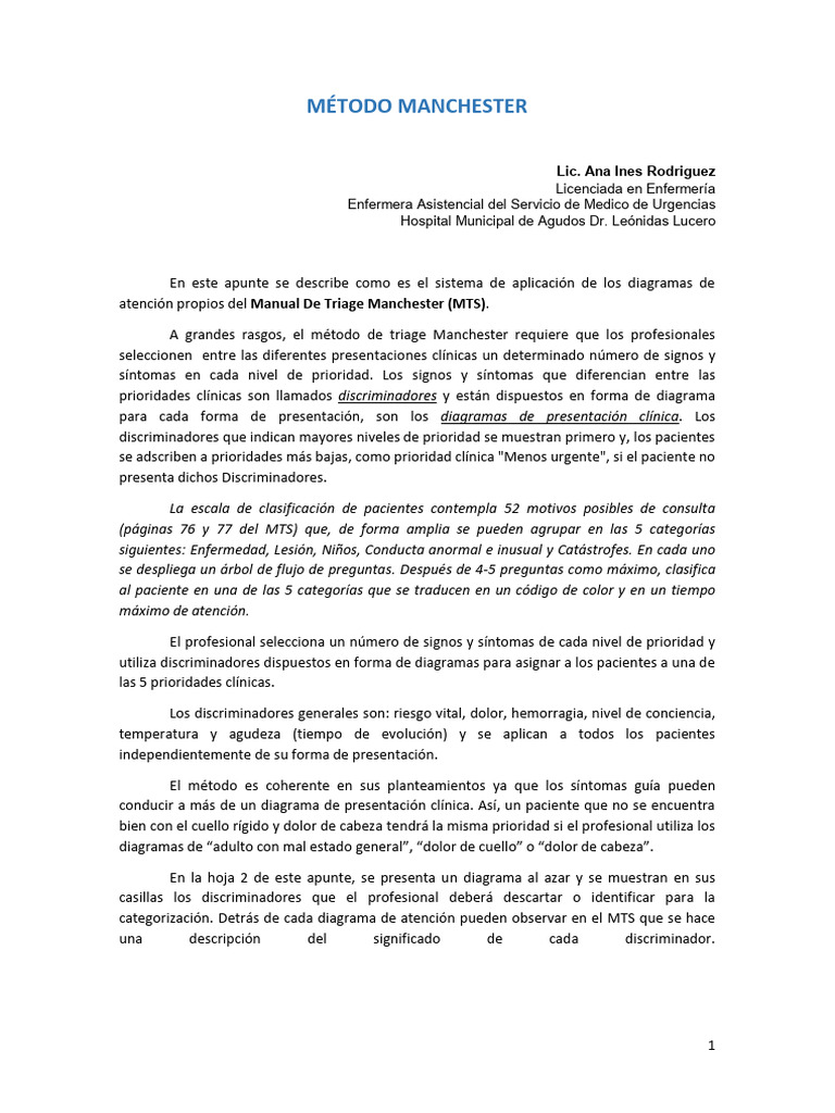 Triage Manchester: Guía de Aplicación | PDF | Medicina | Medicina CLINICA