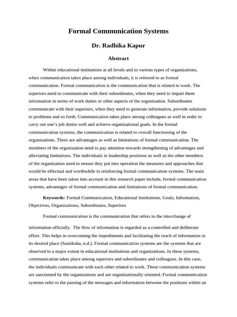 Understanding Formal Communication Systems | PDF | Communication | Goal