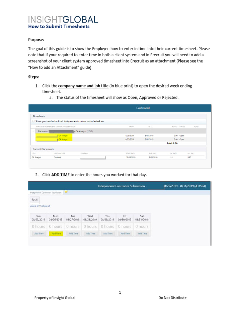 Submitting Timesheets Guide | PDF
