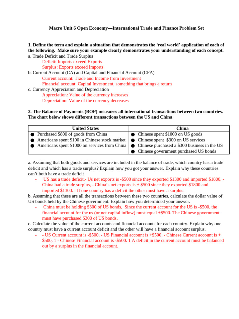Macro Unit 6 Problem Set Key Updated | PDF | Balance Of Trade | Capital Account