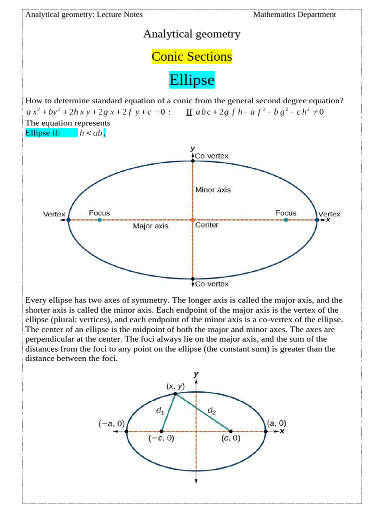 Understanding Ellipses in Analytical Geometry | PDF | Ellipse ...