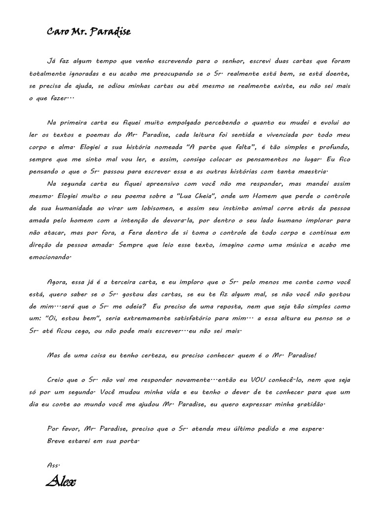 CARTA PARA, PARADISE - Caro Mr Paradise | PDF