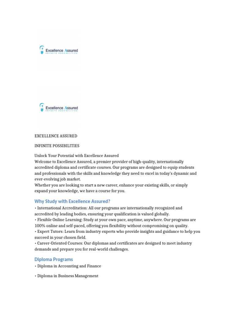 Excellence Assured Professional Prospectus | PDF | Business