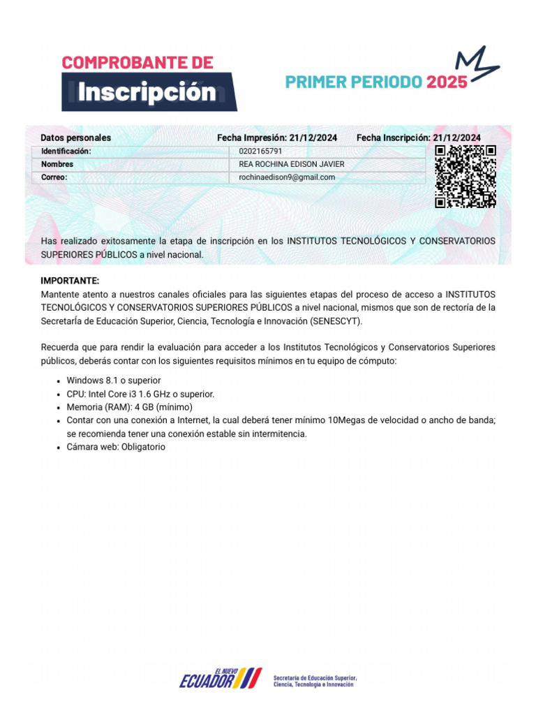 Inscripción Senecyt | PDF