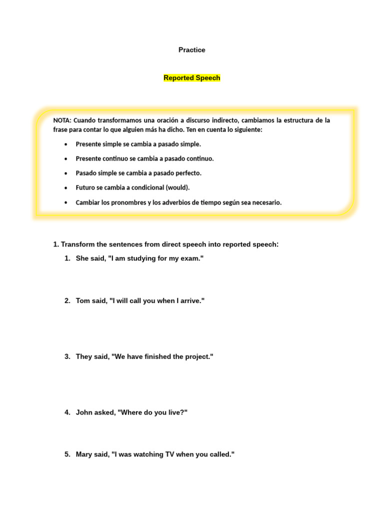 Practice Reported Speech | PDF