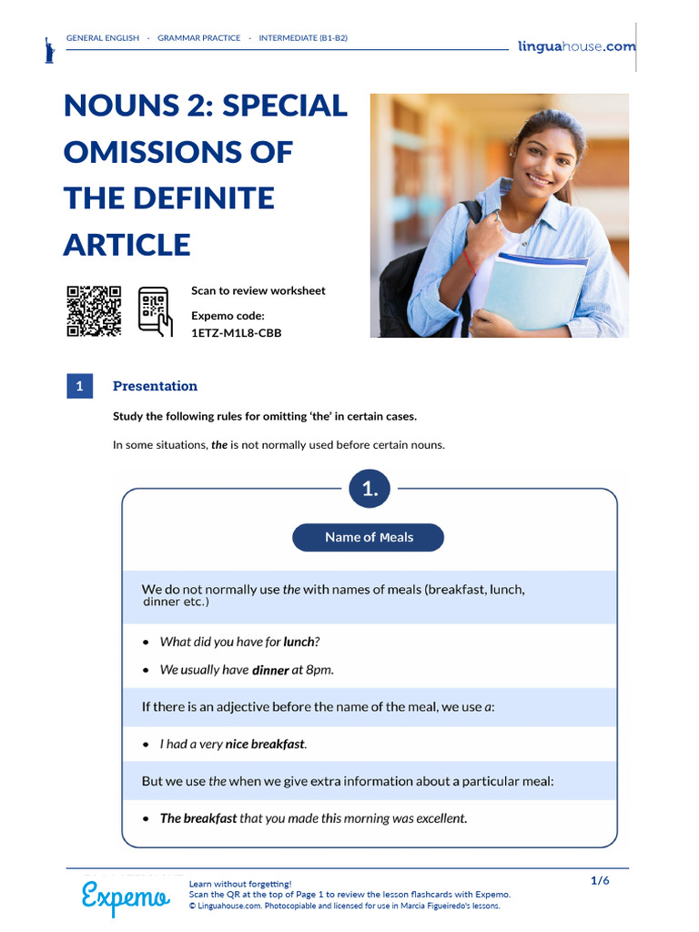 Nouns 2 Special Omissions of The Definite Article American English ...