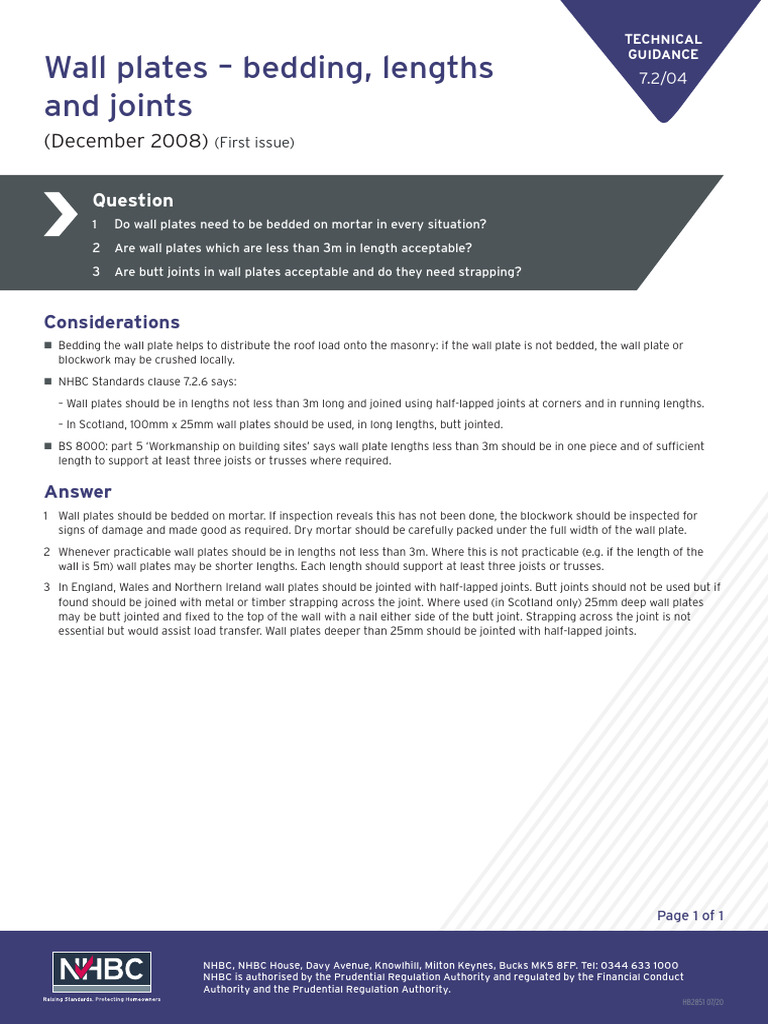 Wall Plate Bedding and Jointing Guidelines | PDF | Architectural ...