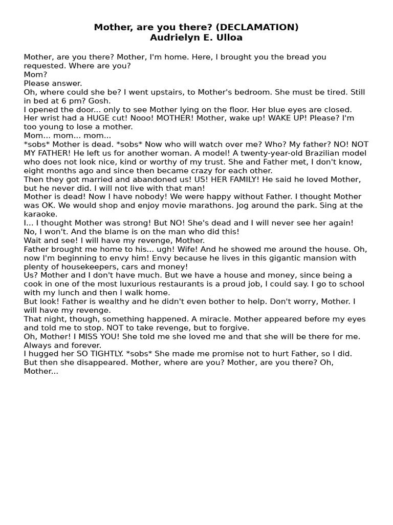 Declamation Mother Are You There? | PDF