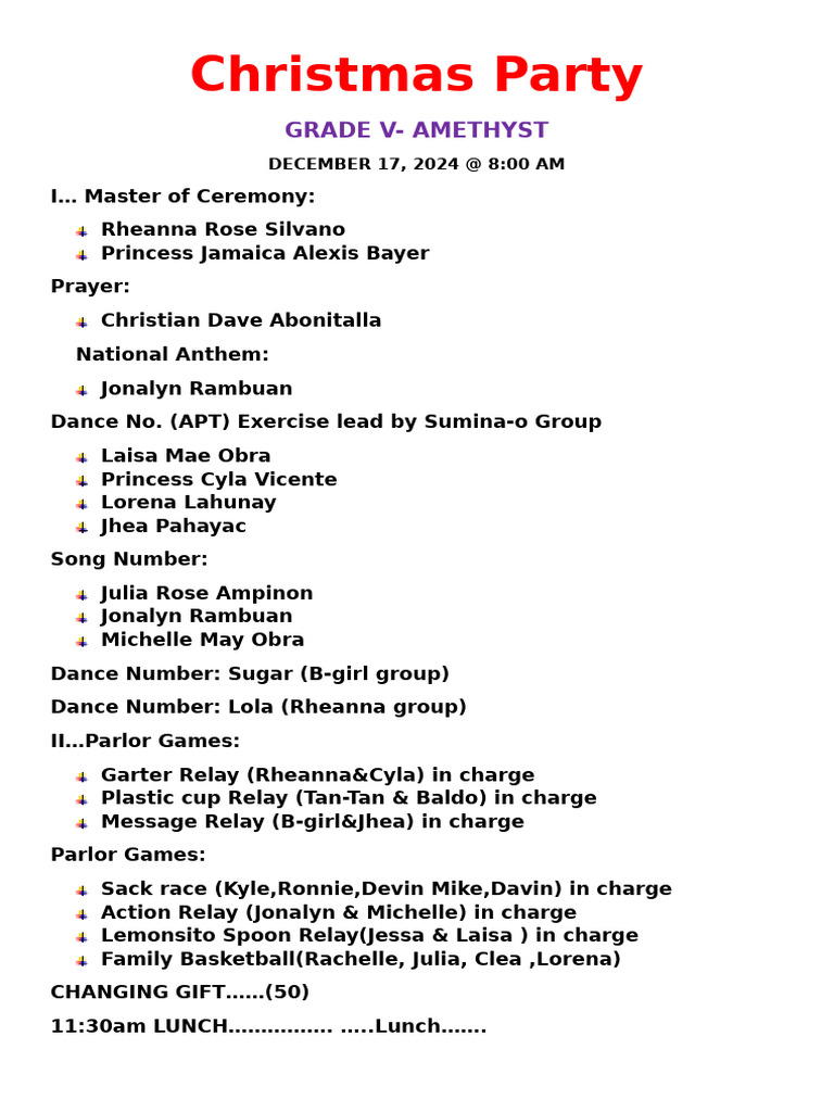 Christmas Party Program For Primary School | PDF