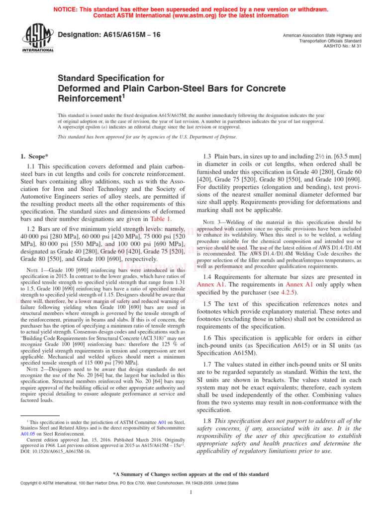 ASTM-A615-A615M-16 | PDF | Strength Of Materials | Materials Science
