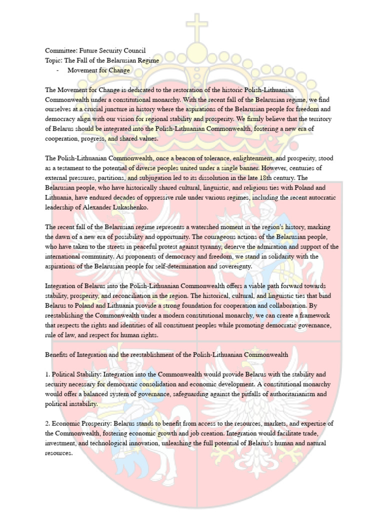 FSC, Movement For Change Position Paper | PDF | Belarus | Democracy