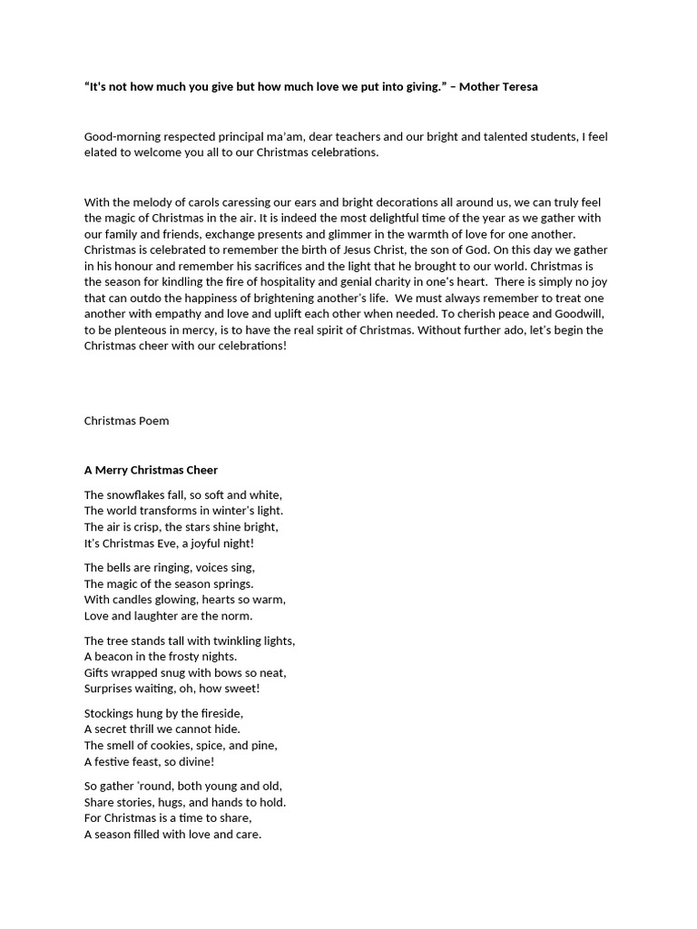 Christmas Celebration Welcome Speech | PDF