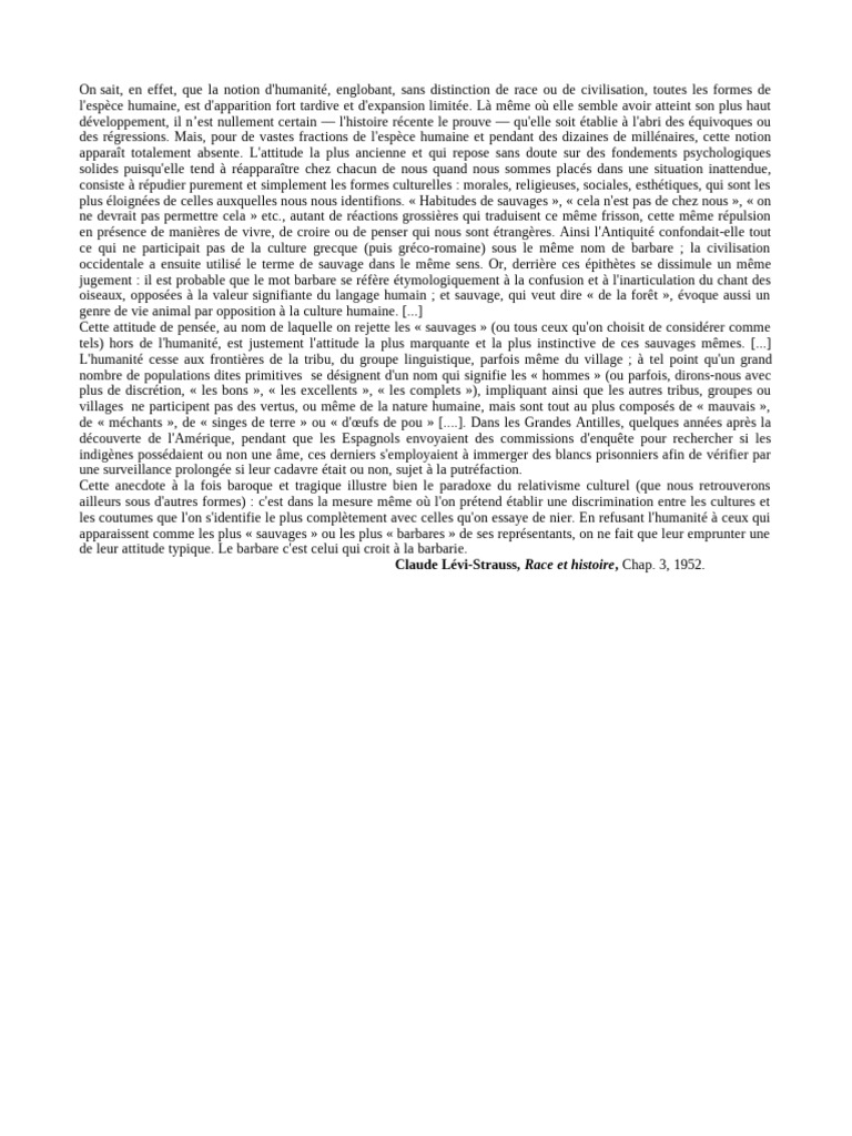La notion d'humanité et la barbarie | PDF | Civilisation | Race ...