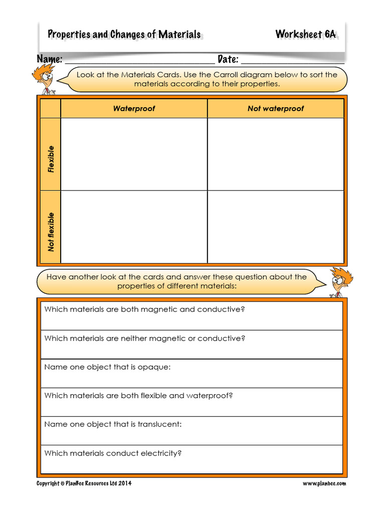 Science Worksheets Properties And Changes Of Materials Work6 Pdf