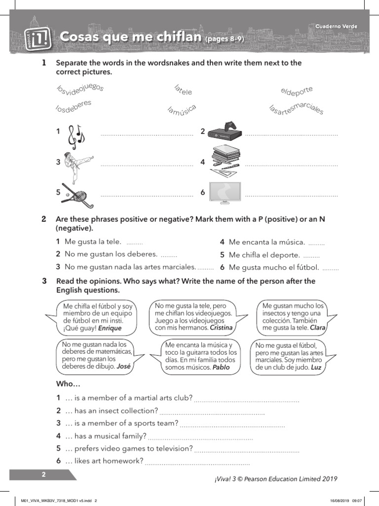 ¡Viva Segunda Edición 3v Module 1 Workbook | PDF