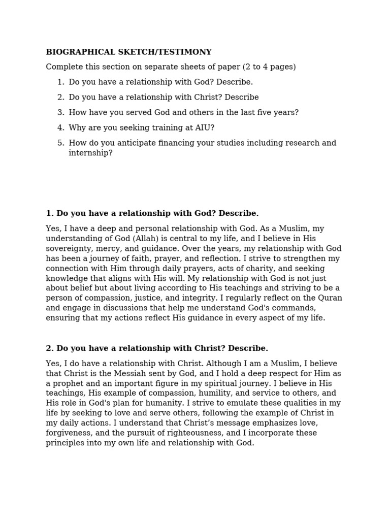 Biographical Sketch Guiding Questions | PDF | Jesus | God
