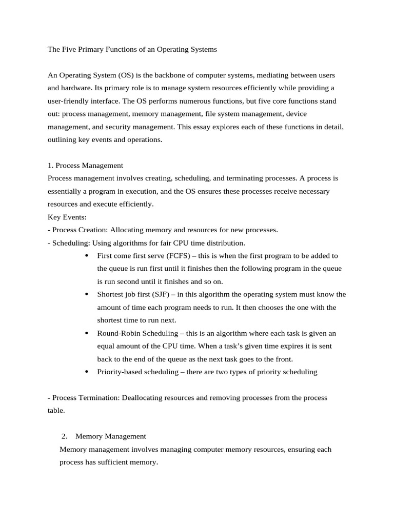 Core Functions of Operating Systems | PDF | Scheduling (Computing ...