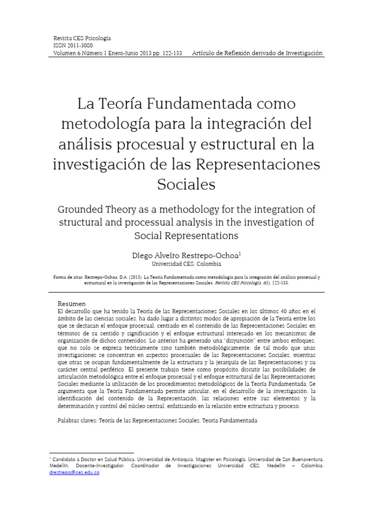 Teoría Fundamentada en Representaciones Sociales | PDF | Teoría | Sicología