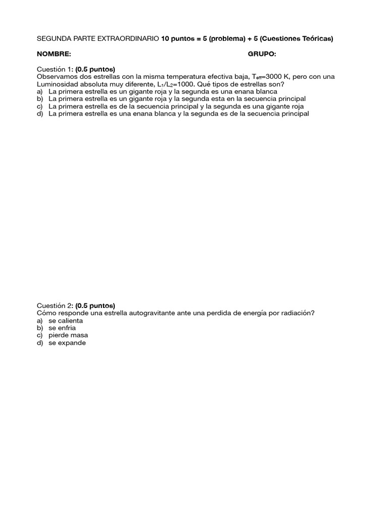 Cuestionario 23 Extra | PDF | Estrellas | Galaxia