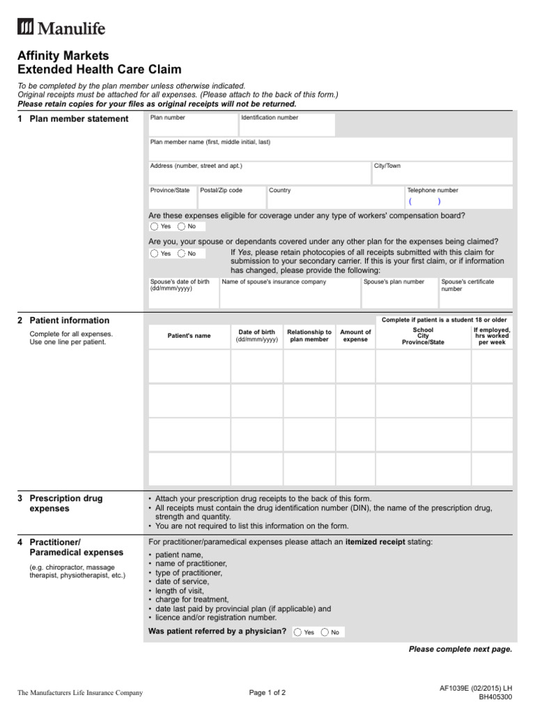 Manulife - Flexcare Follow Me Health Claim Form - 2017 | PDF | Health Care