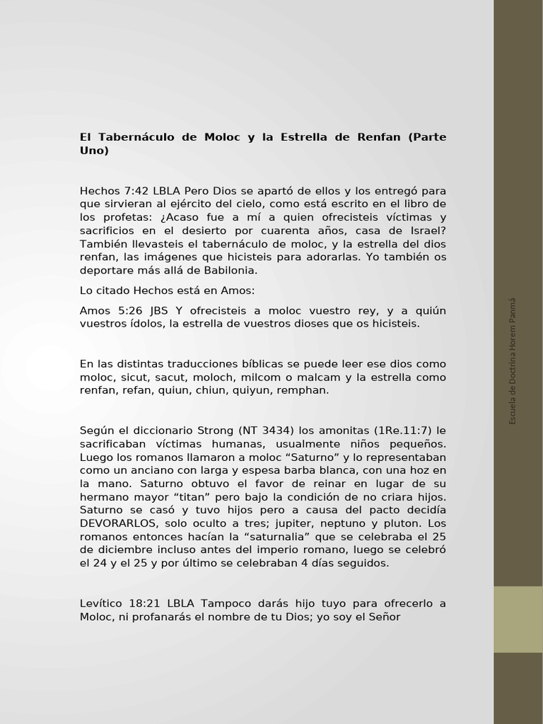El Tabernáculo de Moloc y La Estrella de Renfan | PDF