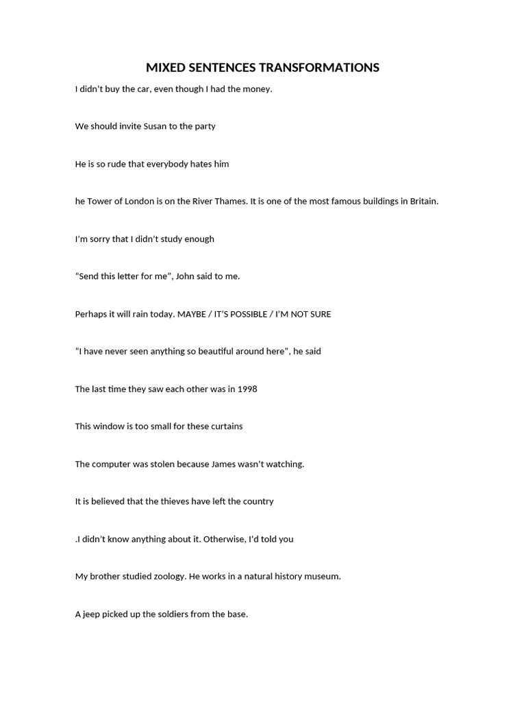 Mixed Sentences Transformations | PDF